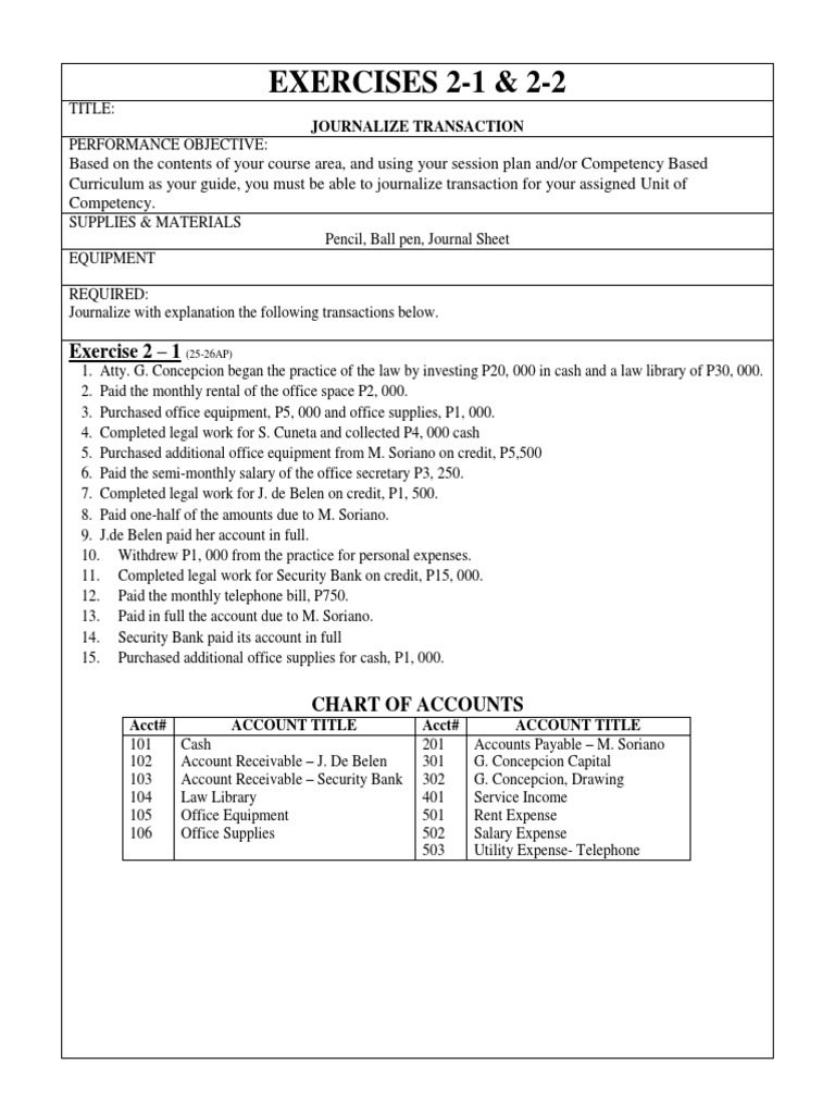 EXERCISES 2-1 & 2-2: Exercise 2 - 1 | PDF | Expense | Trade