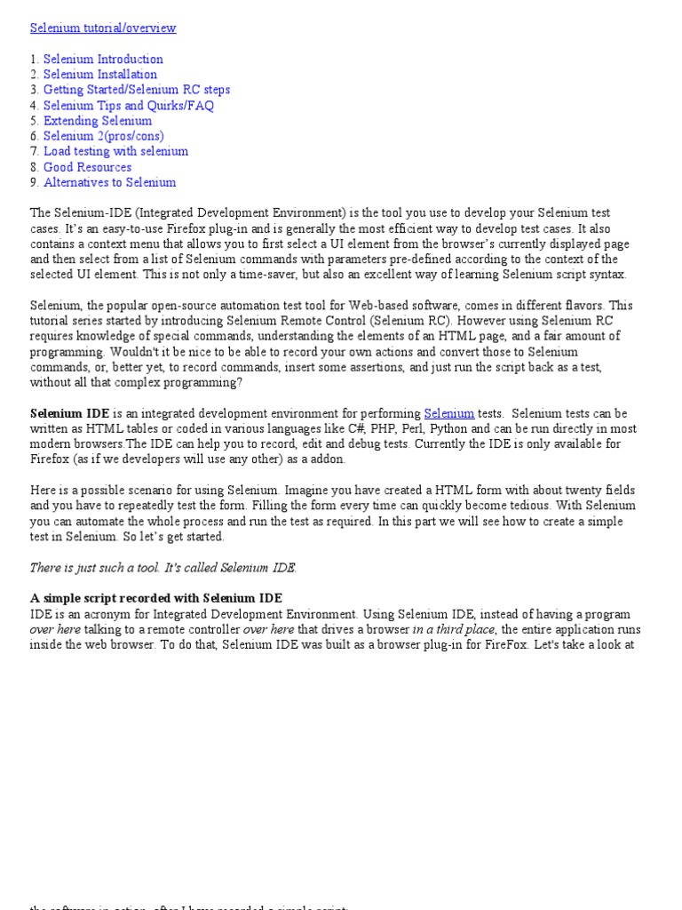 Selenium IDE Is An Integrated Development Environment For Performing | PDF | Selenium (Software ...