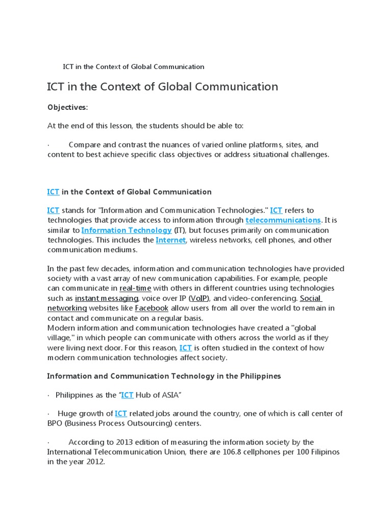 ICT in The Context of Global Communication | PDF | World Wide Web ...