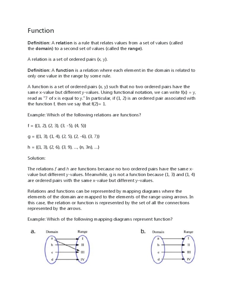 Function Definition A Relation Is A Rule That Relates Values From A Set Of Values Called