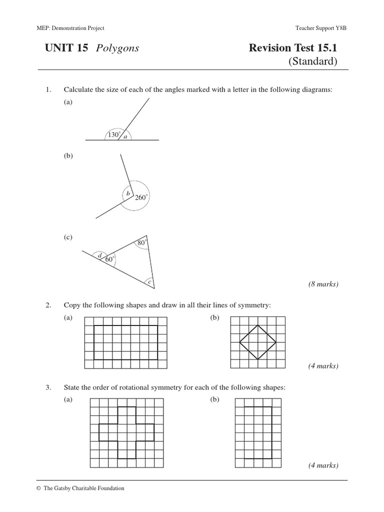 UNIT 15 Polygons Revision Test 15.1: (Standard) | PDF | Shape ...
