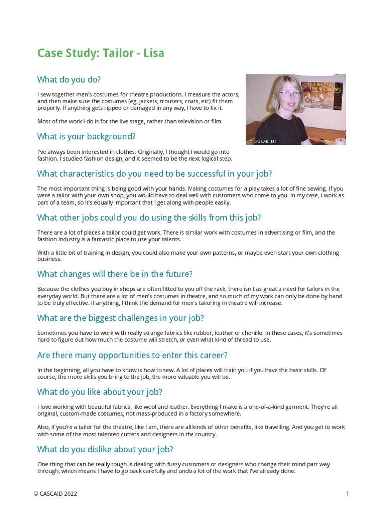 Case Study Tailor Lisa Pdf Sewing Fashion