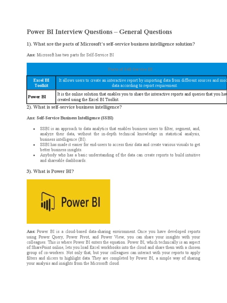 Power BI Interview Questions | PDF | Microsoft Excel | Databases