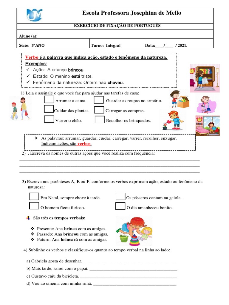 Verbos 3 Ano Pdf Verbo Linguística