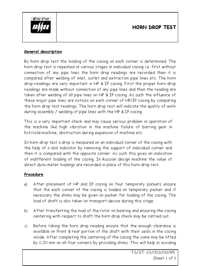 Horn Drop Test | PDF | Pipe (Fluid Conveyance) | Machines