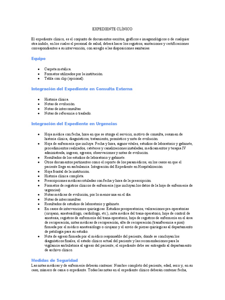 Estructura del Expediente Clínico | PDF | Historial médico | Cirugía