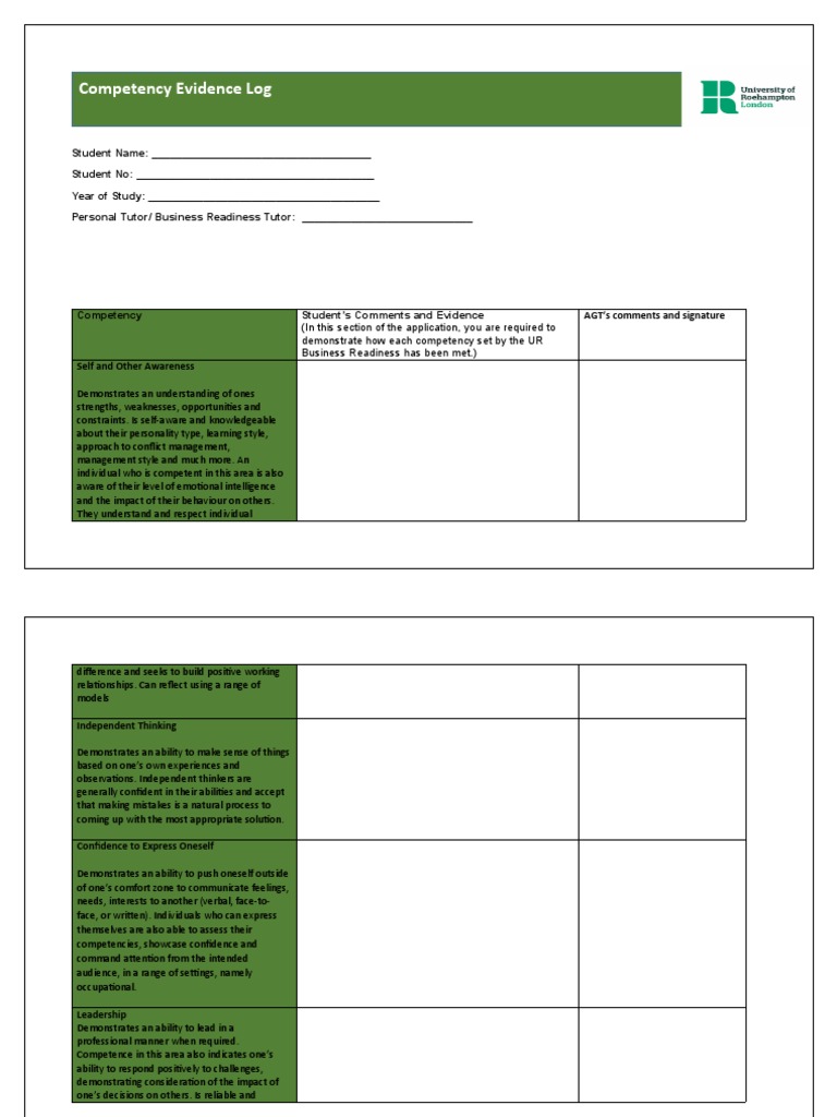Student Competency Evidence Log | PDF | Competence (Human Resources ...