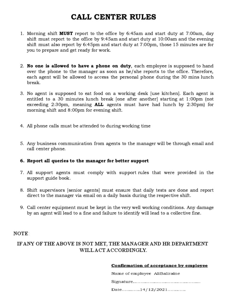 Call Center Rules | PDF