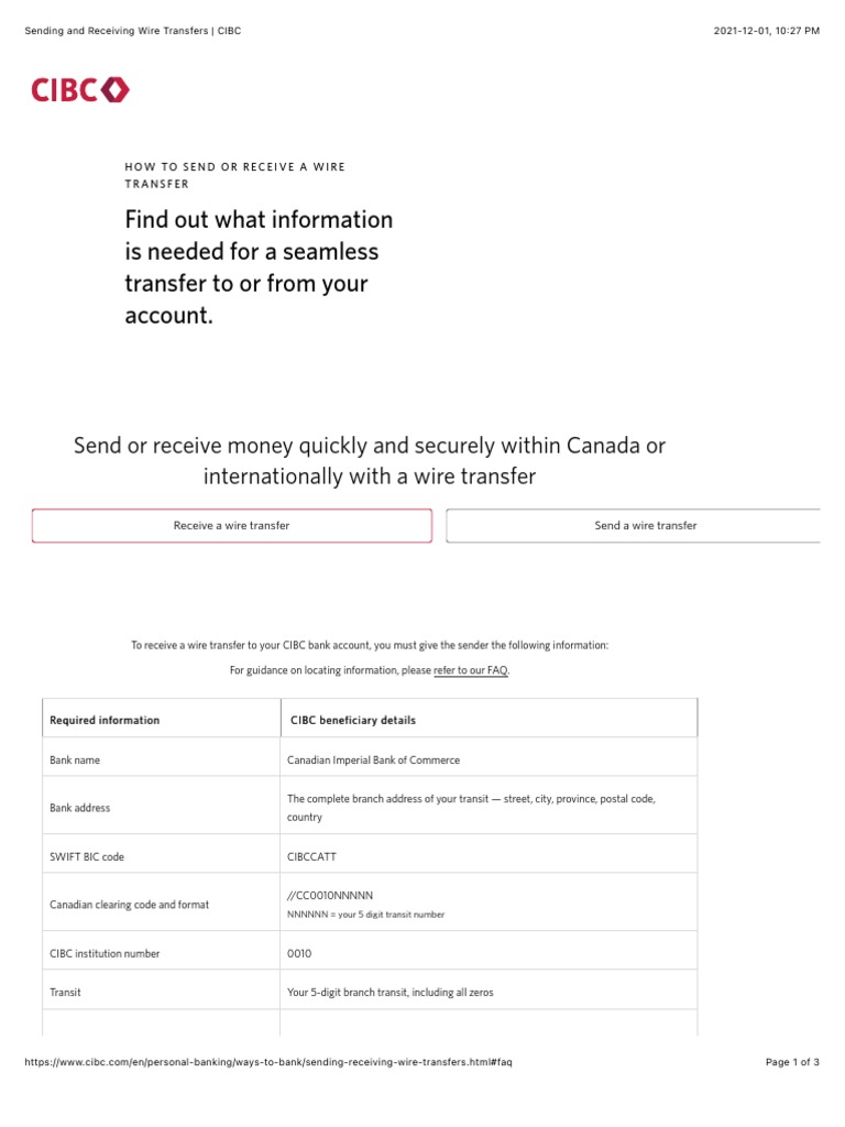 Sending and Receiving Wire Transfers - CIBC | PDF | Wire Transfer ...