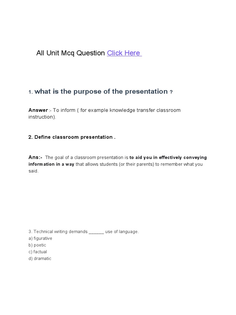 All Unit MCQ Question: What Is The Purpose of The Presentation | PDF ...