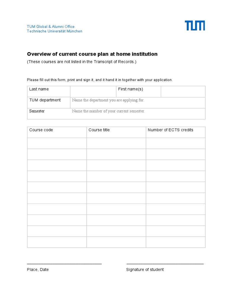 Incoming Course Plan Home Institution | PDF