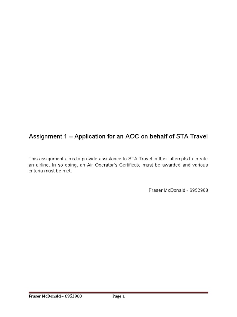 Assignment 1 - AOC Application | PDF | Pilot (Aeronautics) | Airlines