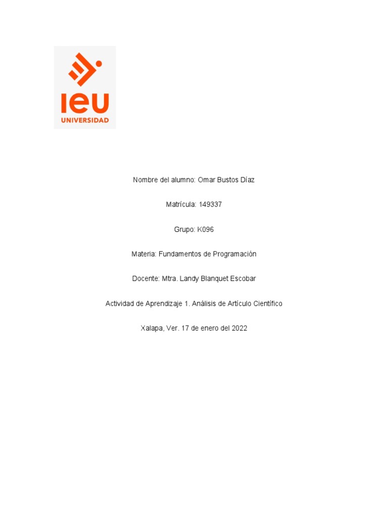 Actividad de Aprendizaje 1. Conceptos y Fundamentos de Programacion | PDF | Java (lenguaje de ...