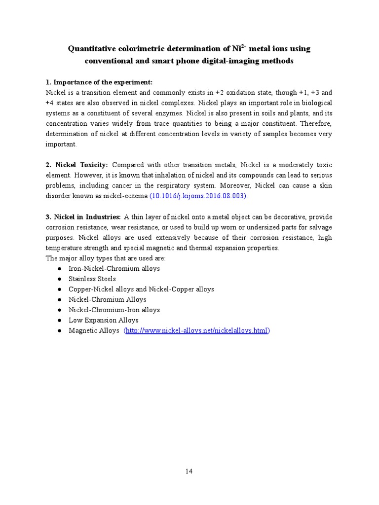 Colorimetric Ni2+ Determination Methods | PDF | Nickel | Metals