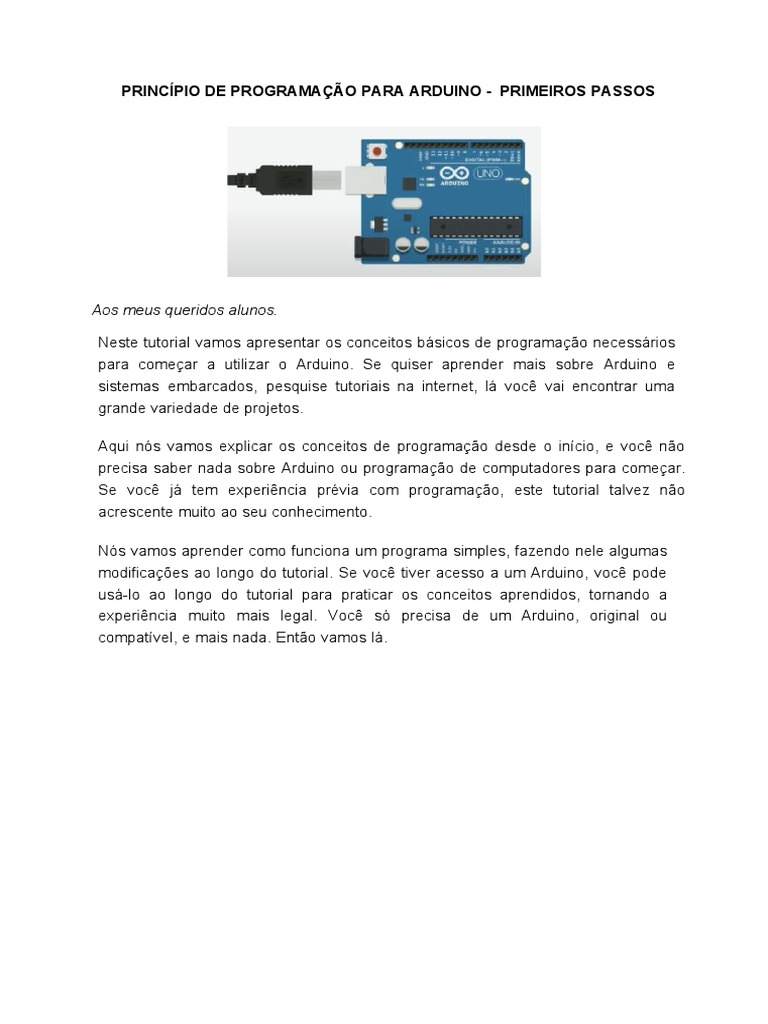 Programação Para Arduino Primeiros Passos Conceitos Iniciais De Programação Para Arduino Projeto 