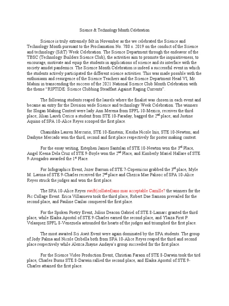 Science & Technology Month Celebration: Swift (Collated) Ano Mas ...