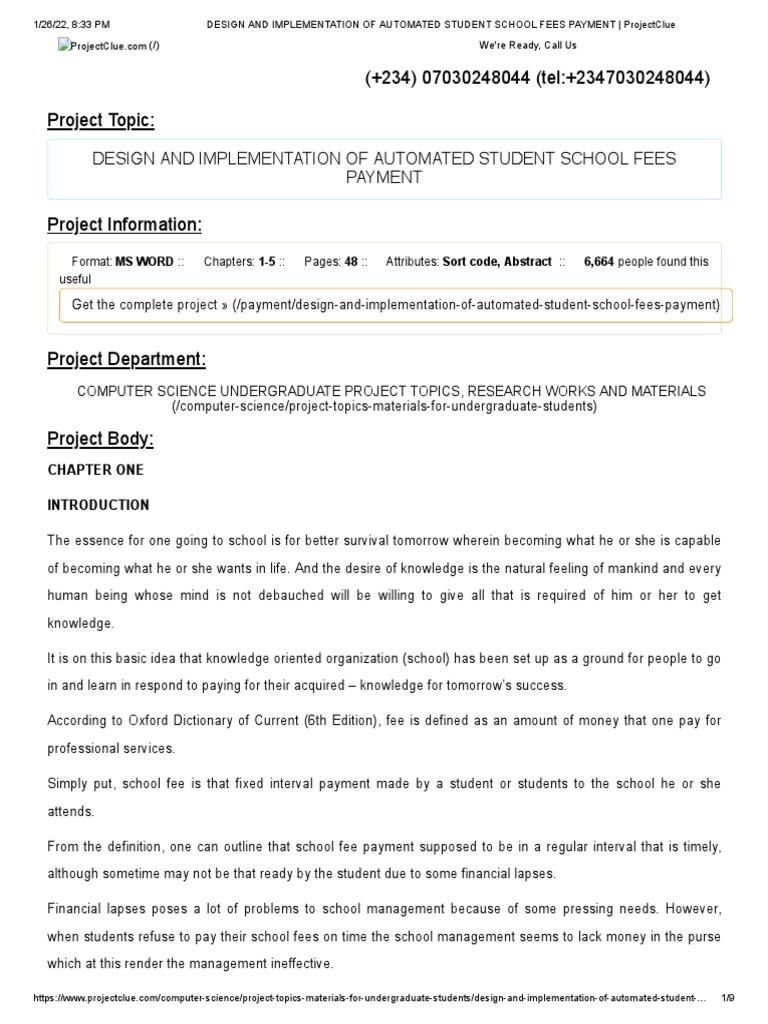Design and Implementation of Automated Student School Fees Payment ...
