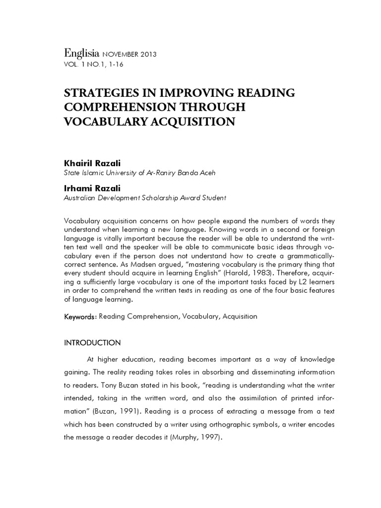 Strategies in Improving Reading Comprehension Thro | PDF | Vocabulary ...