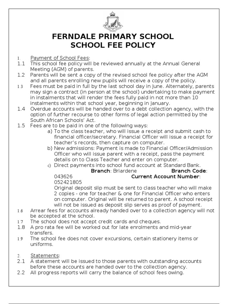School Fee Policy | PDF | Payments | Fee