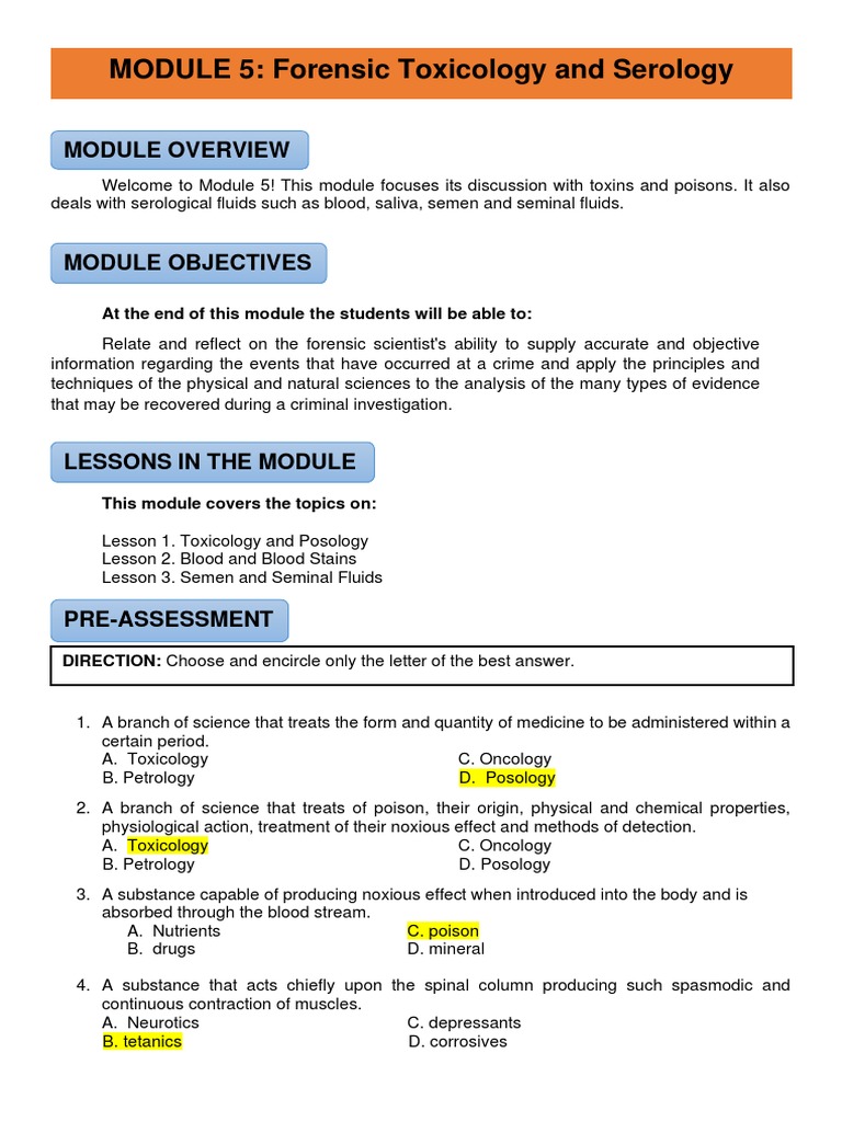 Learning Module 5 - Forensic Chem | PDF | Semen | Poison