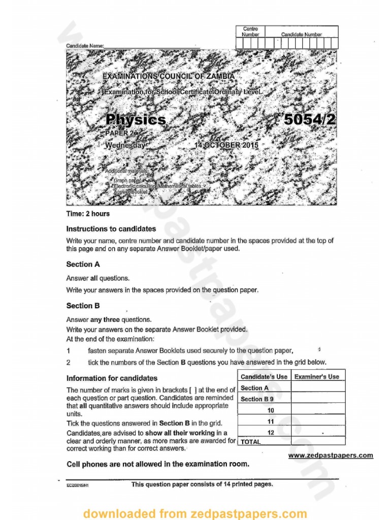 g12 Physics p2 2015 Gce | PDF