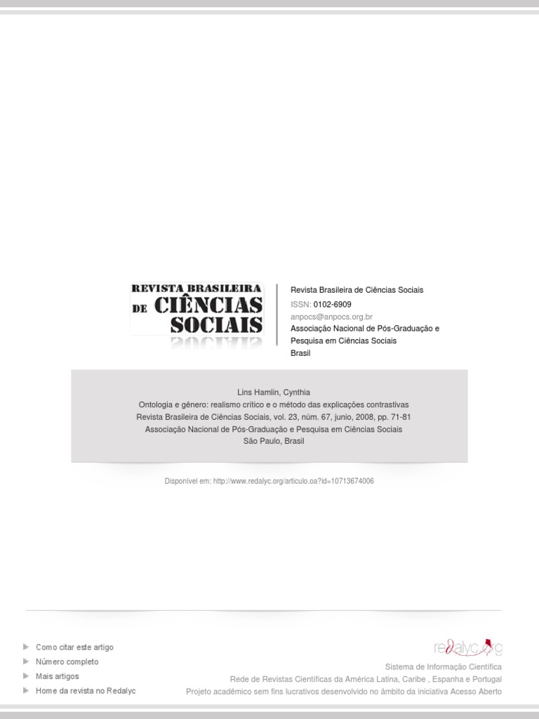 Cynthia Lins Hamlin - Ontologia e Genero | PDF | Science | Sociologia