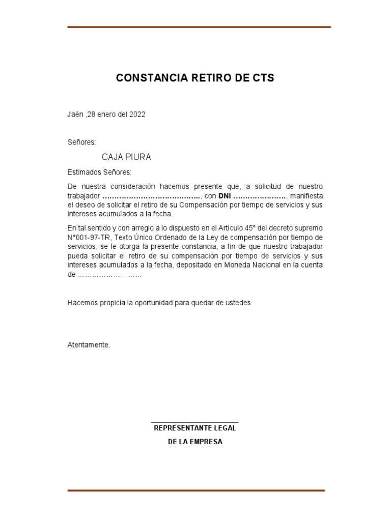 Modelo Constancia Retiro Cts | PDF