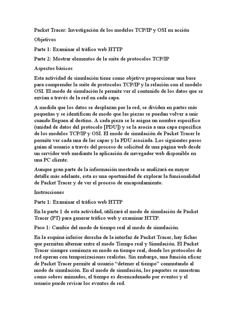 Análisis TCP/IP y OSI en Packet Tracer | PDF | Modelo osi | Servidor web