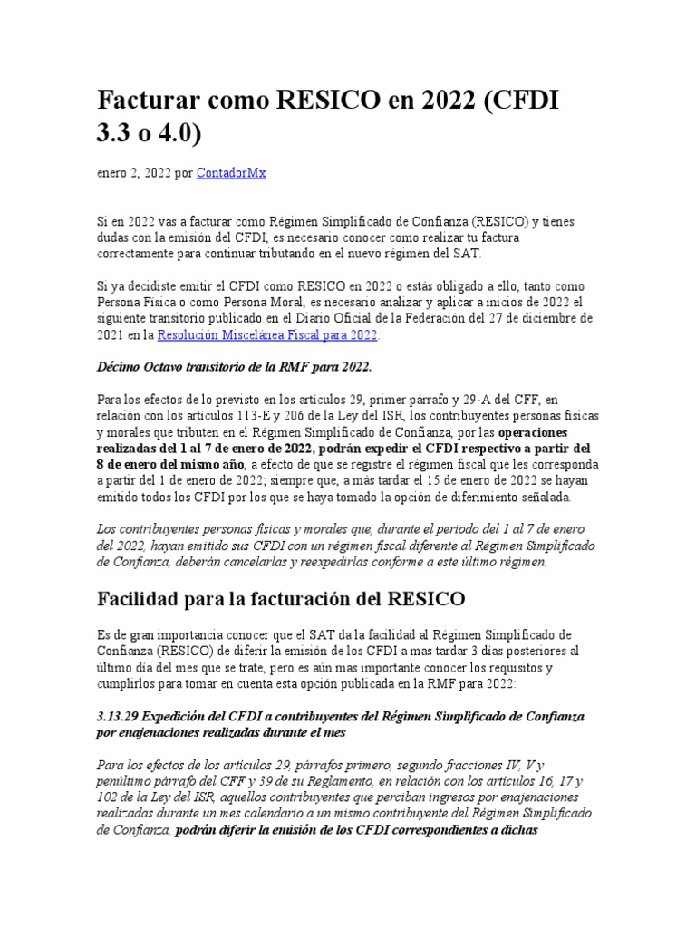 Facturar Como RESICO en 2022 | PDF