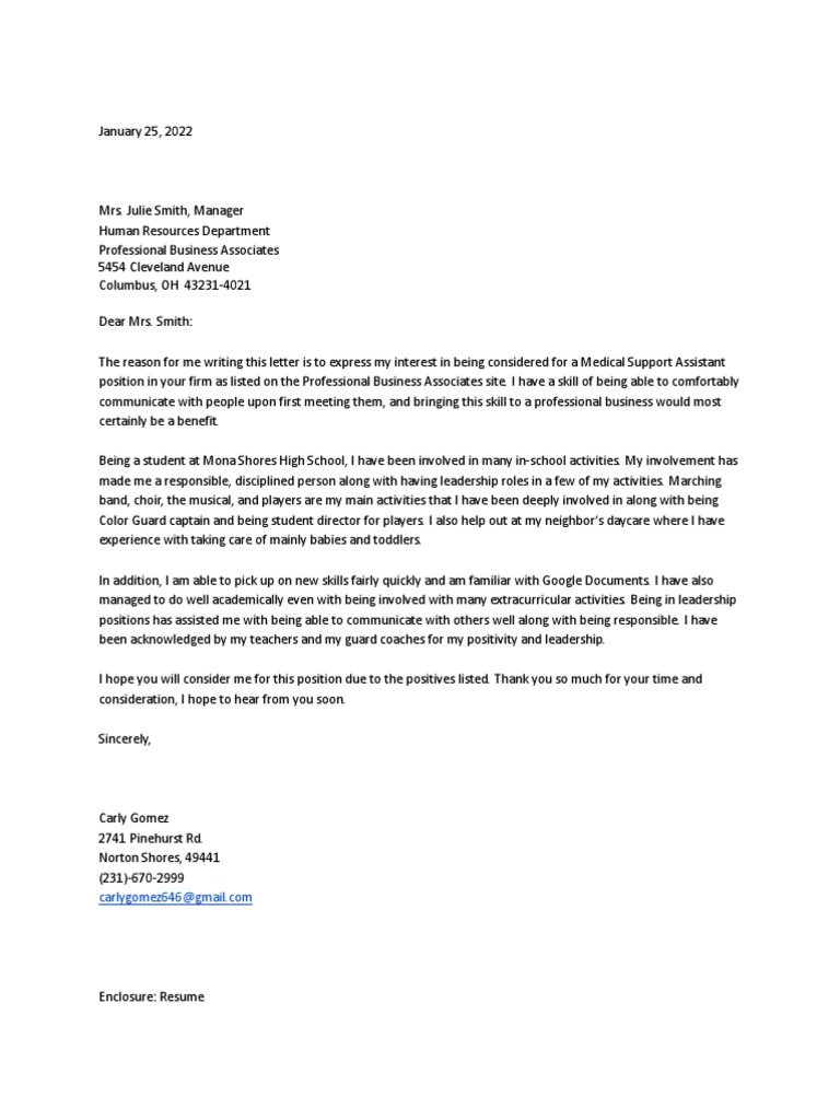 Carly Gomez - Cover Letter Assignment | PDF