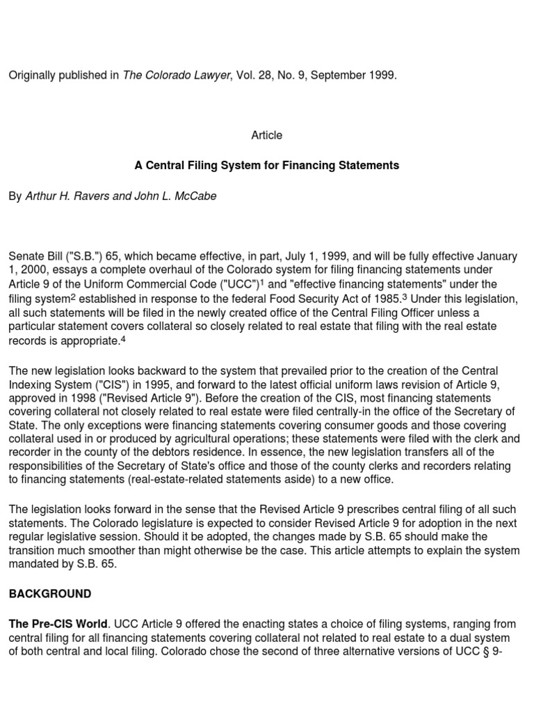 A Central Filing System For Financing Statements | PDF | Security ...