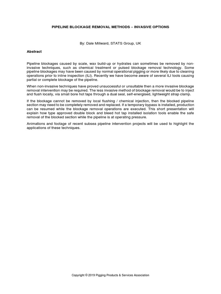 Pipeline Blockage Removal Methods - Invasive Options | PDF | Pipe ...