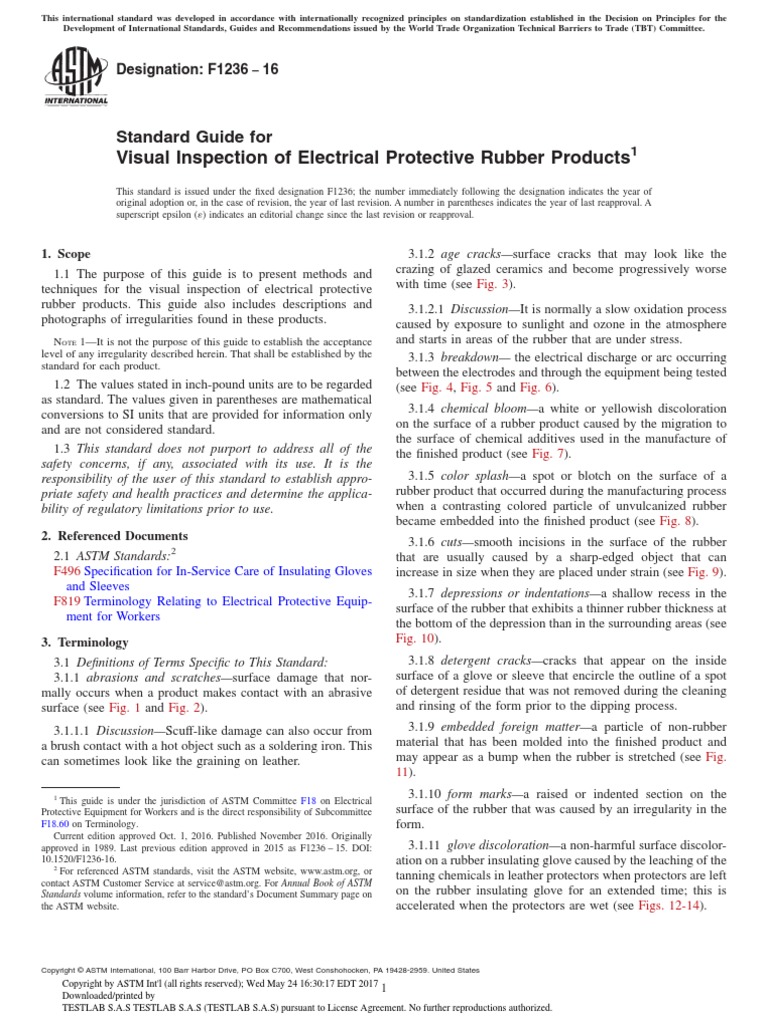 Visual Inspection of Electrical Protective Rubber Products: Standard ...