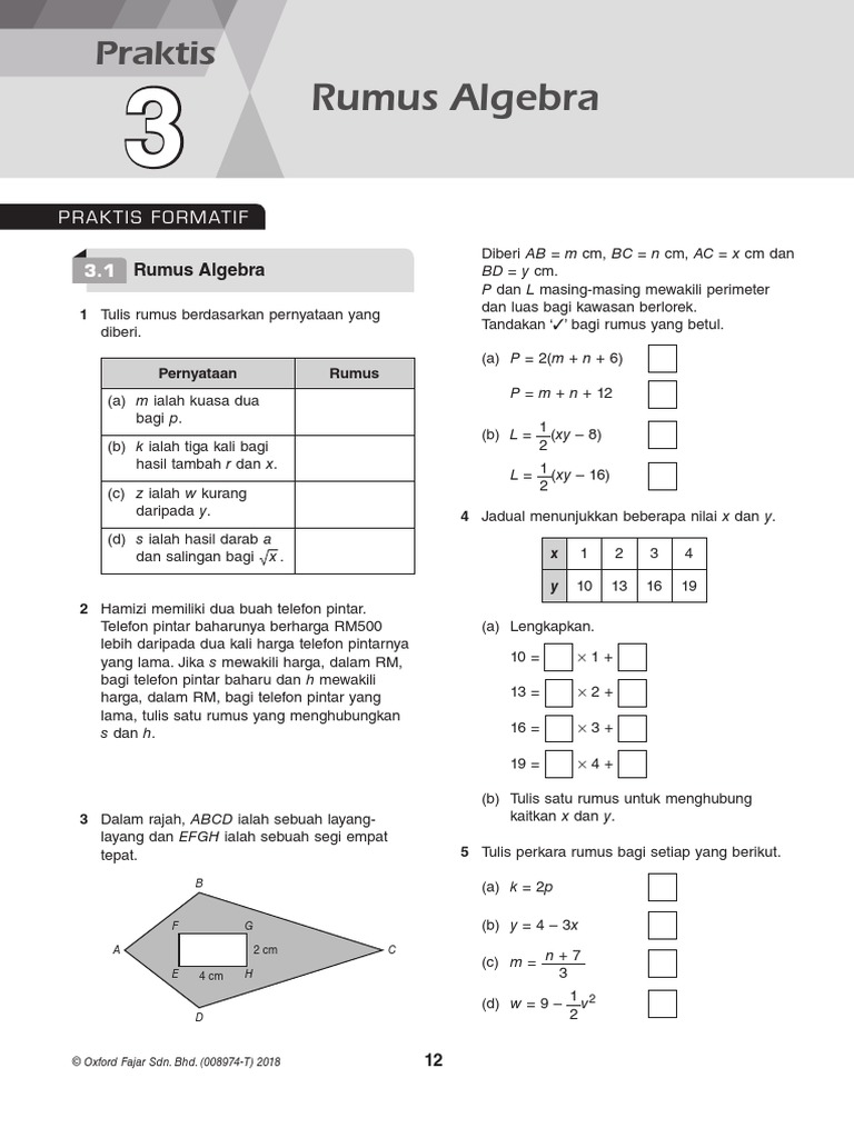 Latihan Maths Form 2 Bab 3 | PDF