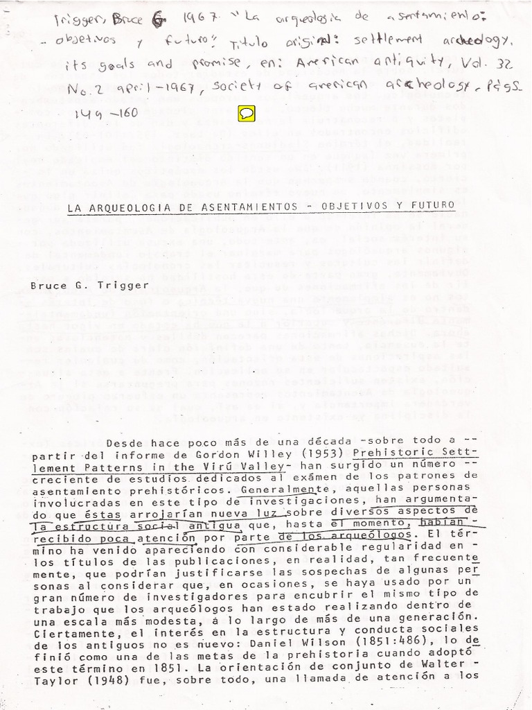 La Arqueología de Asentamientos. Bruce Trigger | PDF