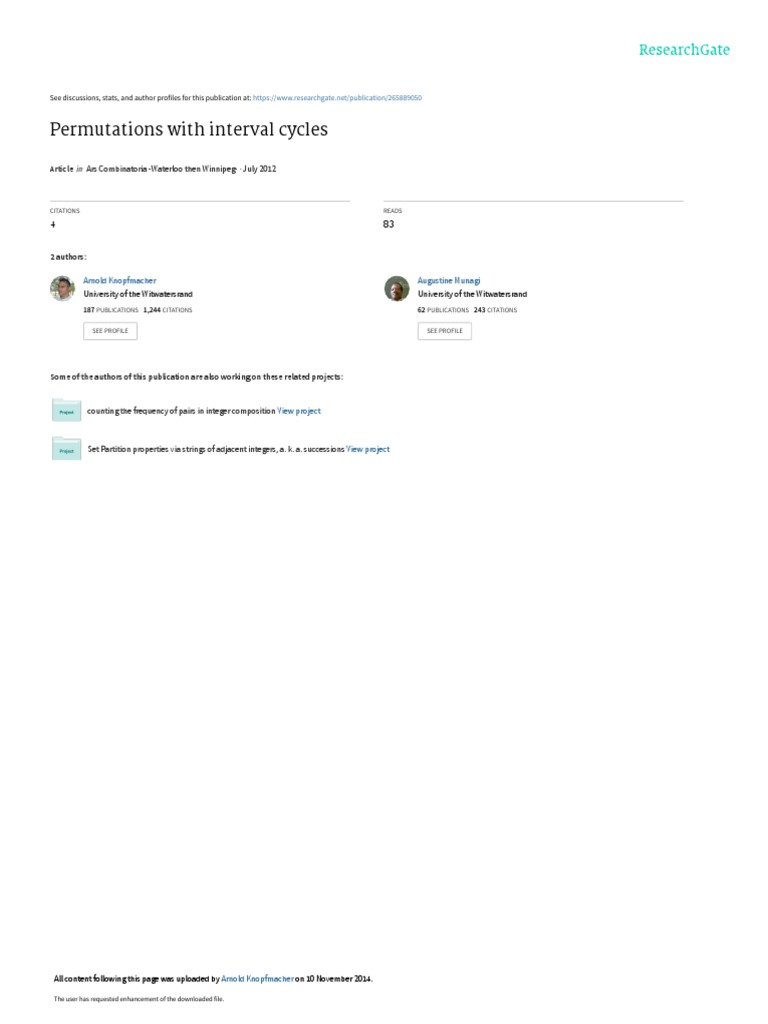 Permutations With Interval Cycles: Ars Combinatoria - Waterloo Then ...
