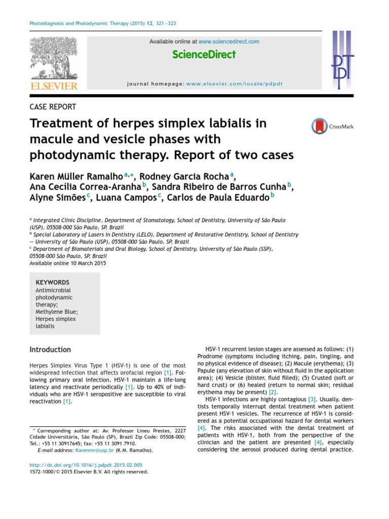 Treatment of Herpes Simplex Labialis in Macule and Vesicle Phases With ...