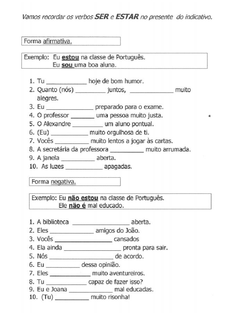 Ficha 1 - Verbo Ser - Estar | PDF
