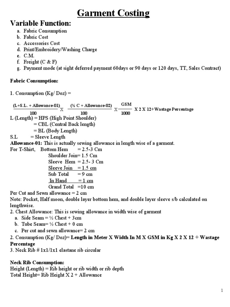 Garment Costing: Variable Function | PDF | Cargo | Consumer Goods