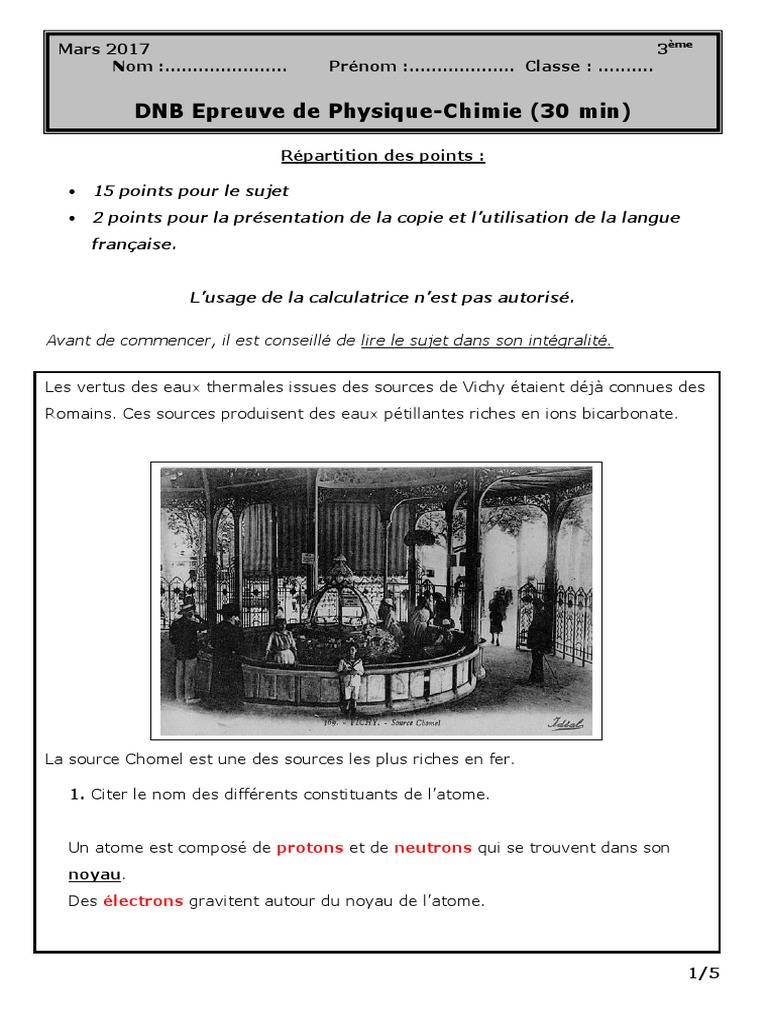 Correction DNB Blanc Physique-Chimie | PDF | Hydroxyde de sodium | Atomes