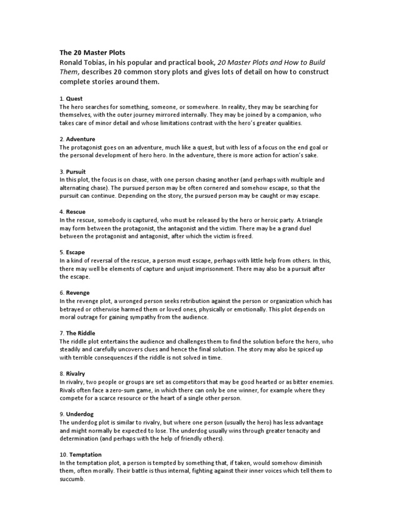 The 20 Master Plots | PDF | Quest | Hero