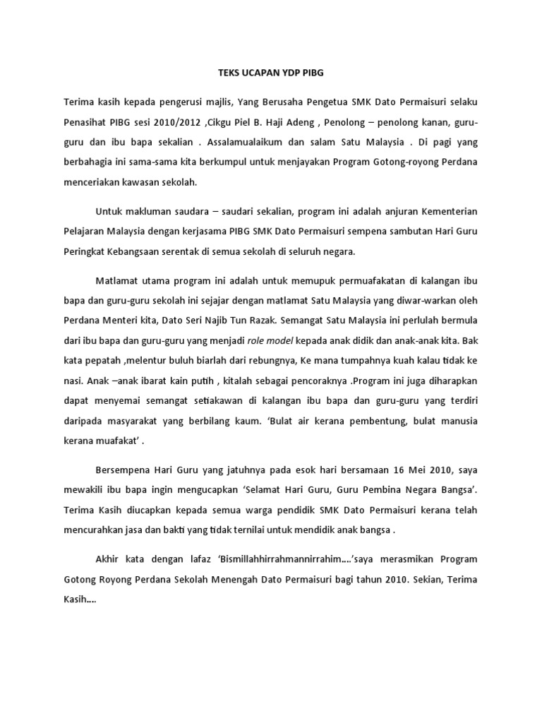 Teks Ucapan Ydp Pibg | PDF