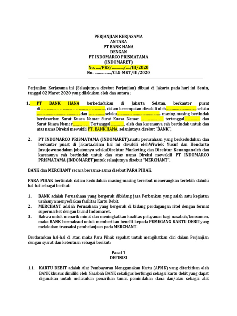 Contoh DRAFT PKS BANK | PDF