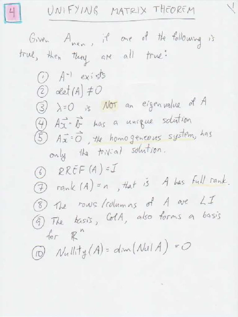 Notes On Unifying Matrix Theorem | PDF