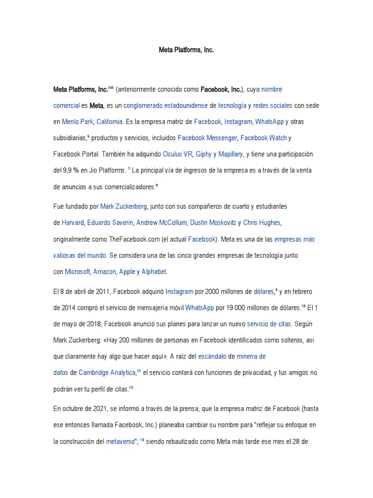 Meta Platforms | PDF | Empresas | Business