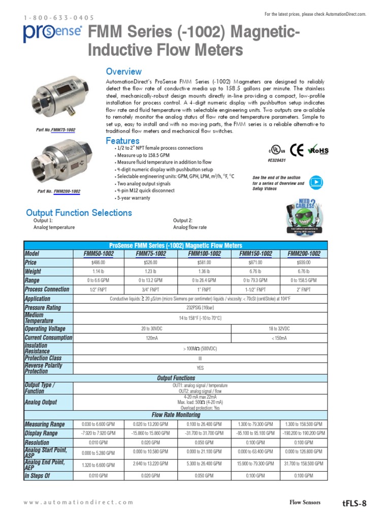 Prosense FMM Series (-1002) Magnetic Flow Meters | PDF | Flow ...