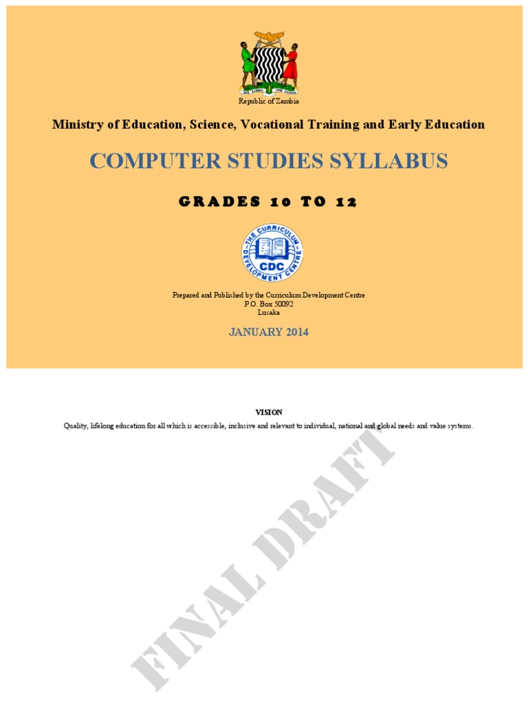Computer Studies Syllabus Grades 10 To 12 | Download Free PDF ...