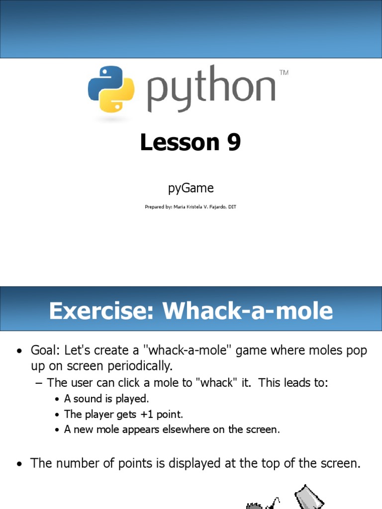 Lesson 9 Pygame Pdf 2 D Computer Graphics Cursor User Interface 6203