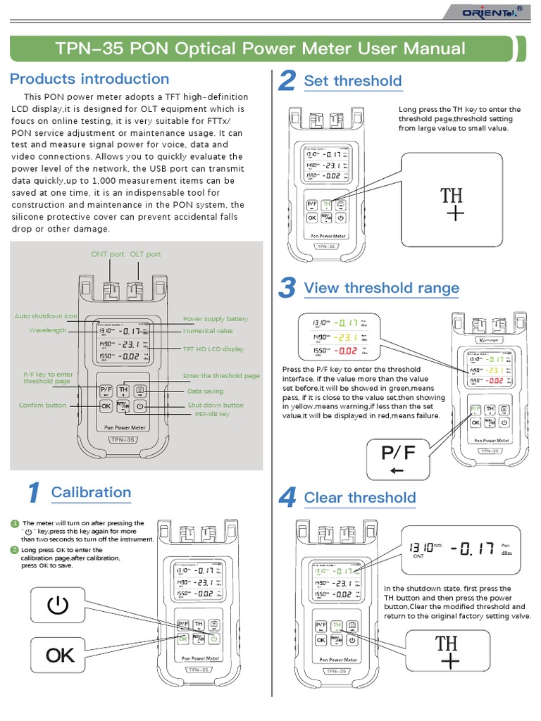 TPN-35 PON Optical Power Meter User Manual: Products Introduction Set ...