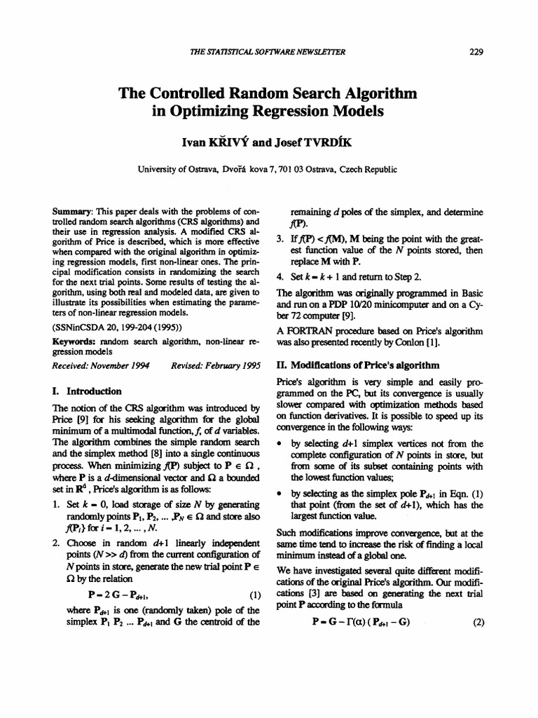 The Controlled Random Search Algorithm in Optimizing Regression Models | PDF | Regression ...